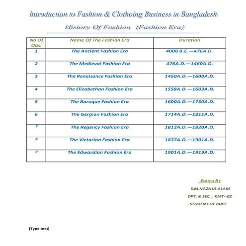 Fashion era chart | DOCX