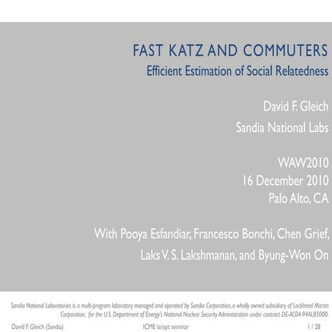 Fast Katz and Commuters: Efficient Estimation of Social Relatedness in Large Networks | PDF ...