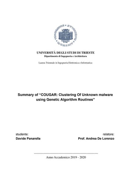 Cougar Clustering Of Unknown Malware Using Genetic Algorithm Routines