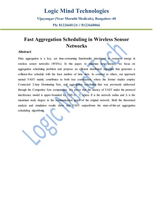 Fast Aggregation Scheduling In Wireless Sensor Networks Pdf