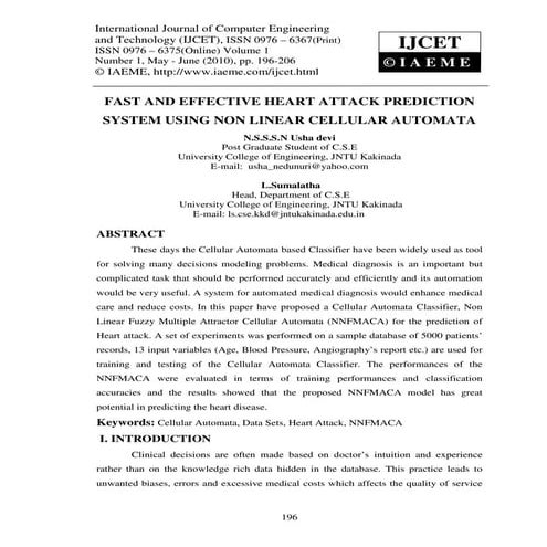 Fast and effective heart attack prediction system using non linear cellular automata | PDF