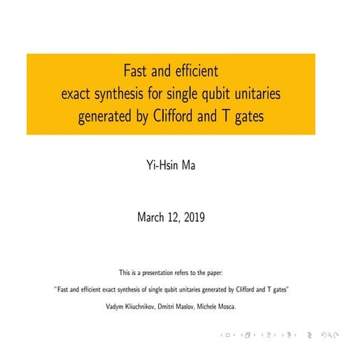 Fast And Efficient Exact Synthesis Of Single Qubit Unitaries Generated