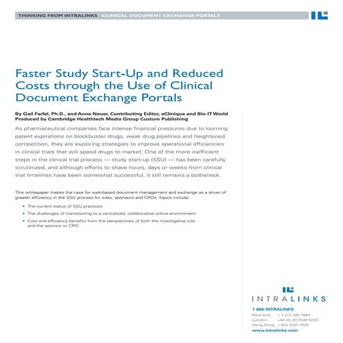 Faster Clinical Trials Study Startup Time Gives Real Roi | PDF