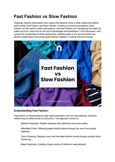Slow Fashion vs. Fast Fashion: Key Differences and Impact | PDF