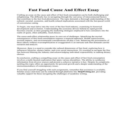 Fast Food Cause And Effect Essay. Essay about bad effects of fast food ...