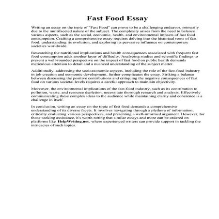 Fast Food Essay | PDF
