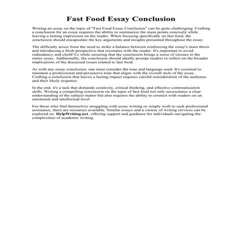 Fast Food Essay Conclusion | PDF
