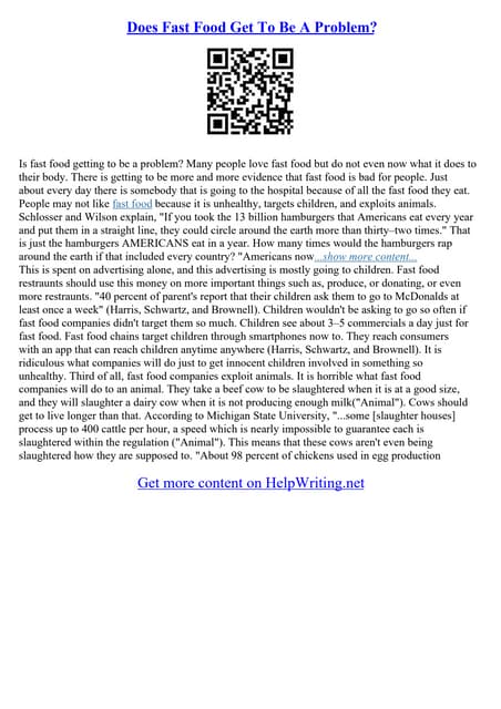 Fast Food Persuasive Essay | PDF