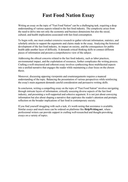 Argumentative Essay Fast Food. Southwestern Christian University | PDF