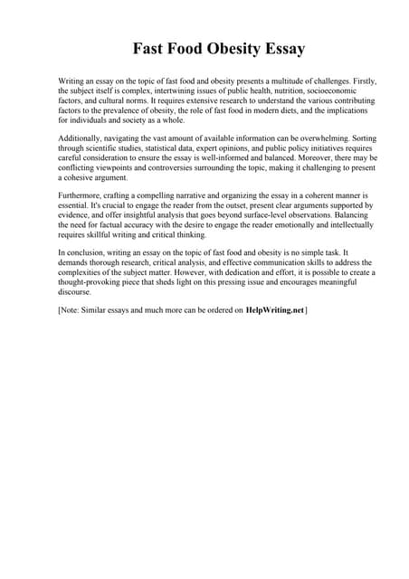 Childhood Obesity Essay Sample. Asher College | PDF