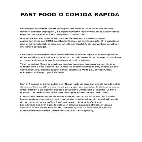 Fast food o comida rapida | DOCX