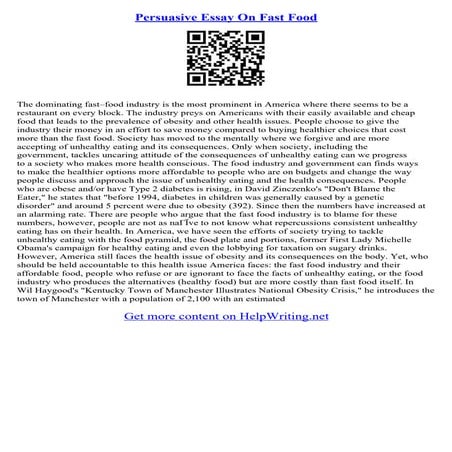 Fast Food Persuasive Essay | PDF