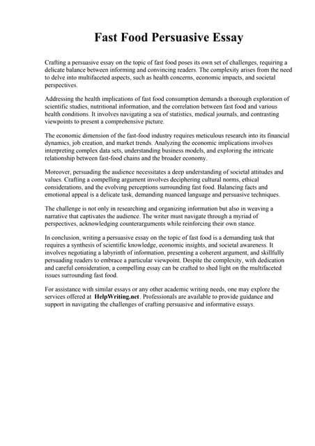 Fast Food Nation Essay. Jubilee University | PDF | Food Industry ...