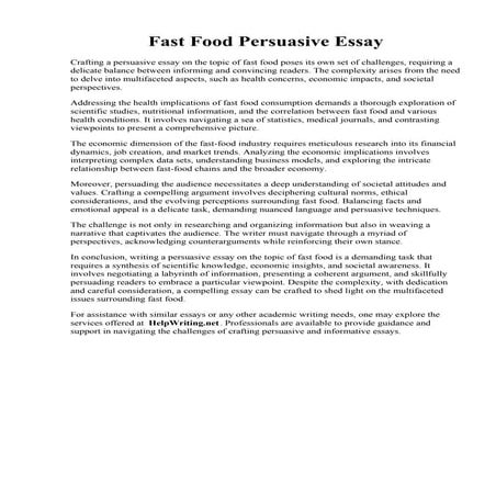 Fast Food Persuasive Essay.pdf | Reproductive Health | Diseases and ...
