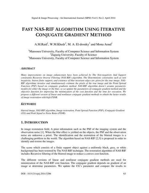 Fast Nas Rif Algorithm Using Iterative Conjugate Gradient Method Pdf