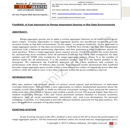 Fast Raq A Fast Approach To Range Aggregate Queries In Big Data