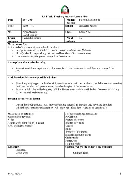 Computer Network Lesson Plan Doc Computer Networking Computing