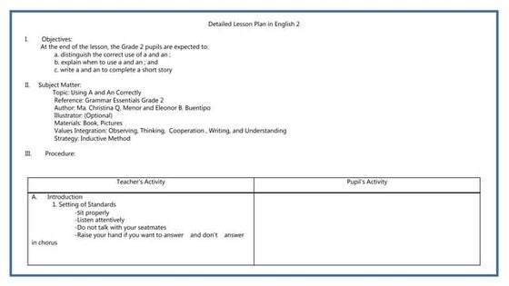 Detailed Lesson Plan in English For Kindergarten | PDF