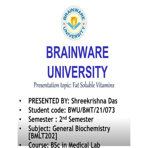 Fat Soluble Vitamins Biochemistry Pptx