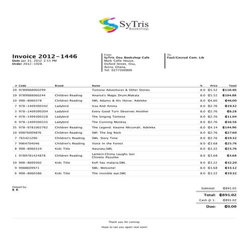 SyTris invoice for books purchased | PDF