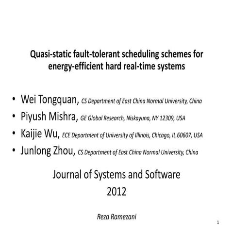 Fault Tolerant Real Time Scheduling Ppt