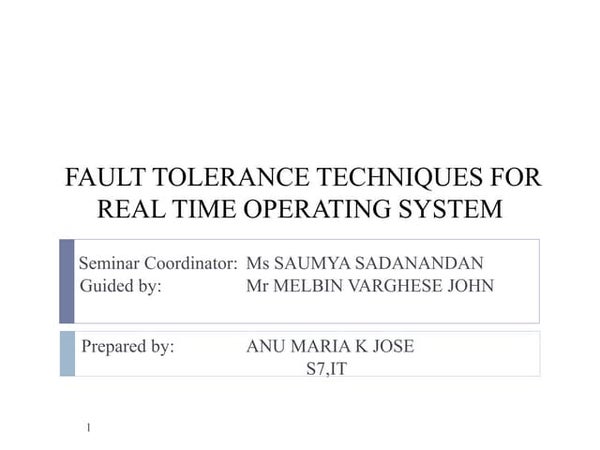 Fault Tolerance (Distributed computing) Fault Tolerance (Distributed computing)