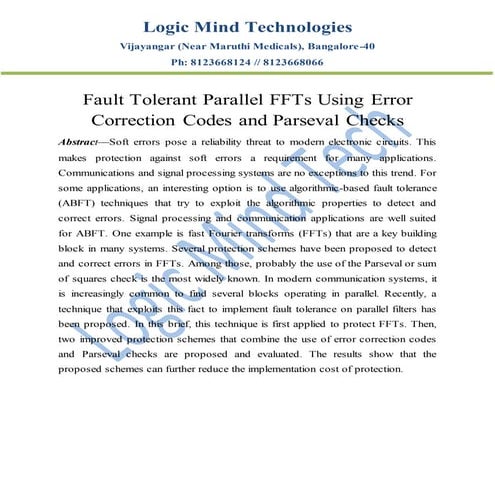 Fault tolerant parallel ff ts using error correction codes and parseval checks | PDF