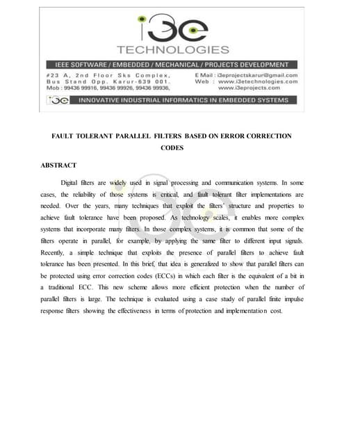 Fault Tolerant Parallel Filters Based On Error Correction Codes Pdf