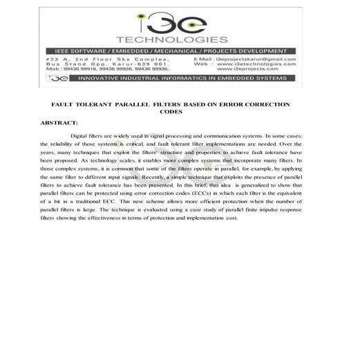 Fault Tolerant Parallel Filters Based On Error Correction Codes Pdf