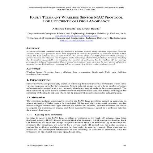 Fault Tolerant Wireless Sensor Mac Protocol For Efficient Collision Avoidance Pdf