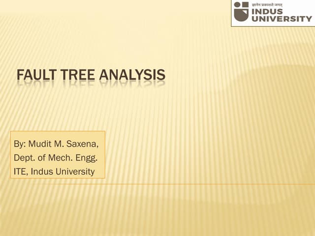 FAULT TREE ANALYSIS (FTA) SEMINAR PRESENTATION | PPTX