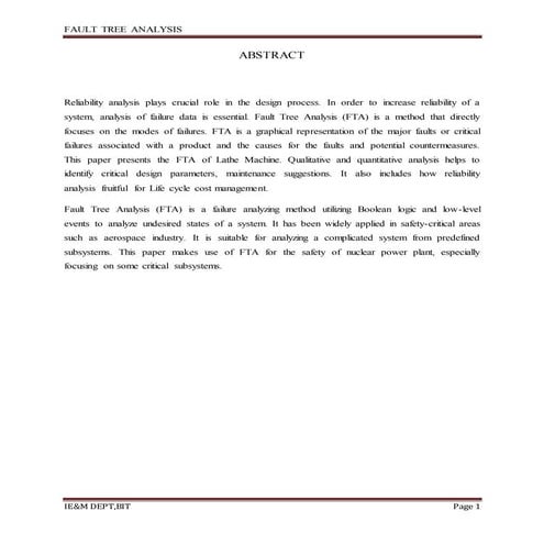 Fault tree analysis semiar report | DOCX