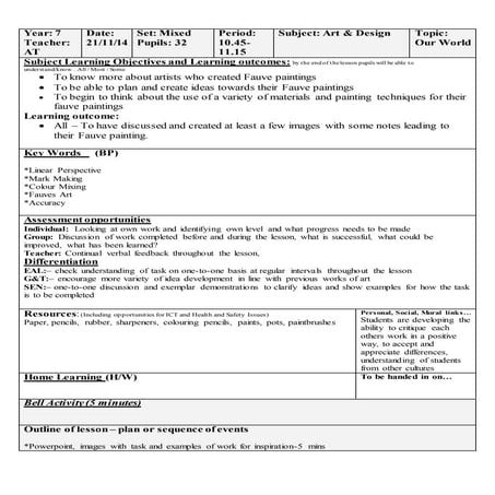 Fauvism Lesson Plan | DOCX