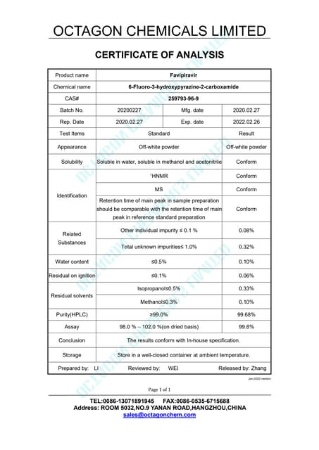 Imipenem monohydrate coa | PDF | Chemistry | Science