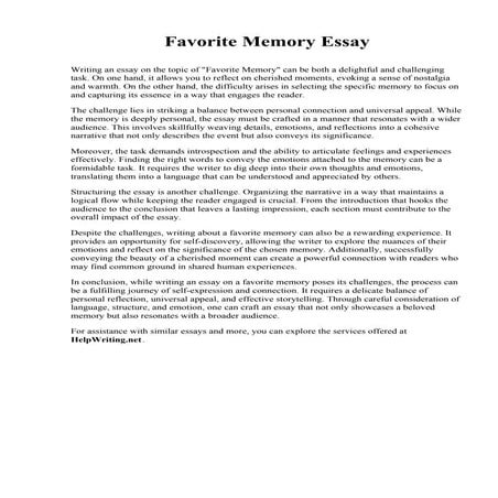 Favorite Memory Essay. Baltimore City Community College | PDF