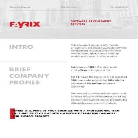 Fayrix Software Development. IT Outsourcing and Custom Projects | PDF