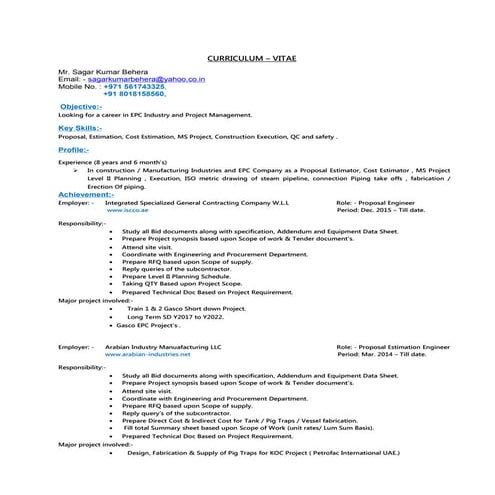 Sagar_cv | DOC | Civil Engineering Industry | Industries