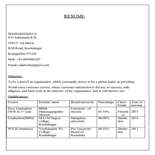 Prabhu resume | DOC