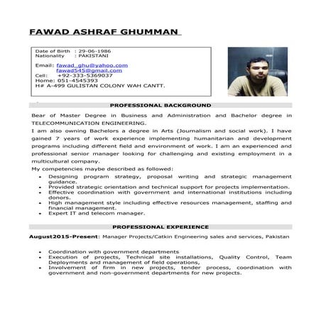 Fawad CV Updated | DOC | Business | Business and Finance