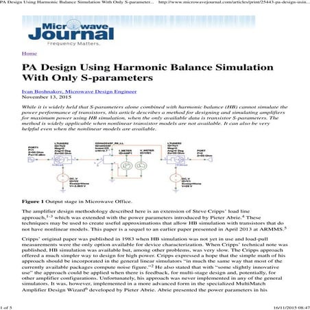 PA Design Using Harmonic Balance Simulation With Only S-paramet | PDF | Free Download