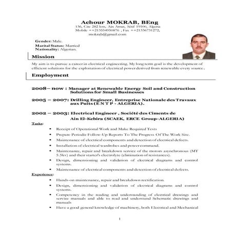 MOKRAB-achour Cv2016 | DOCX | Technology & Computing