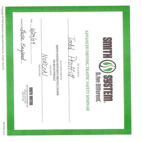 Smith Driving Cert 1 | PDF