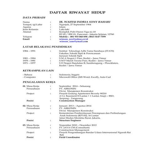 CV - Wahyu ISB - 2016 | PDF