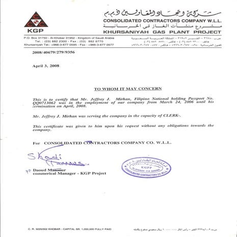 CCC Employment Cert. | PDF