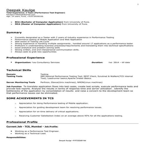 Deepak Resume | DOC | Computer Software and Applications | Computing