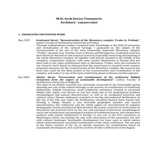 Reference projects Zorica Tomanovic | PDF