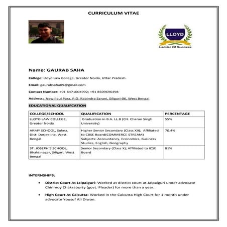 Gaurab Saha Cv | DOC | Law