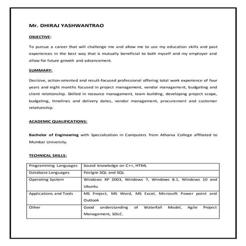 Project Management - RESUME | DOCX