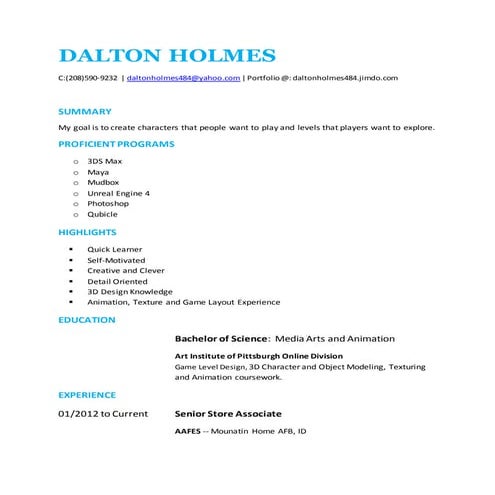 Dalton Holmes' Resume | PDF