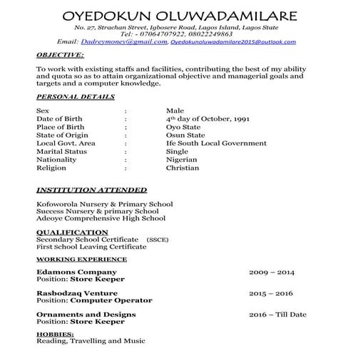 OLUWADAMILARE CV | PDF